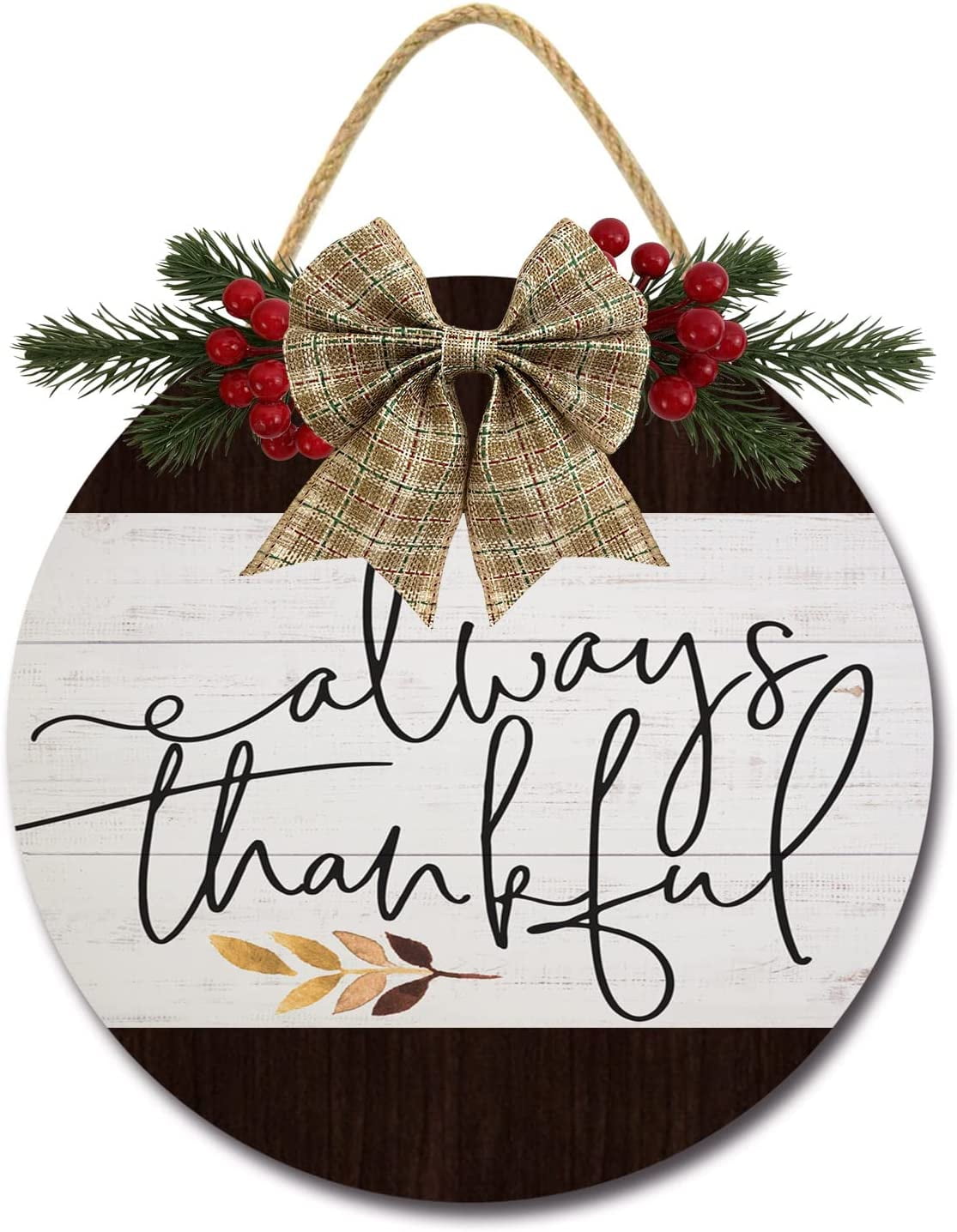 Eveokoki 12" Always Thankful Signs Home for Front Door Farmhouse Porch ...