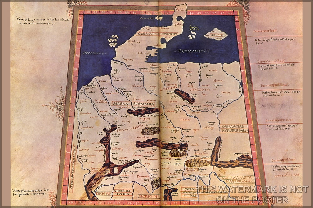 24"x36" Gallery Poster, Magna Germania Map; Artist Nicolaus Germanus ...