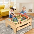 Infans Kids Wooden Toy Train Track Set with Table, 100 Pieces & Storage ...
