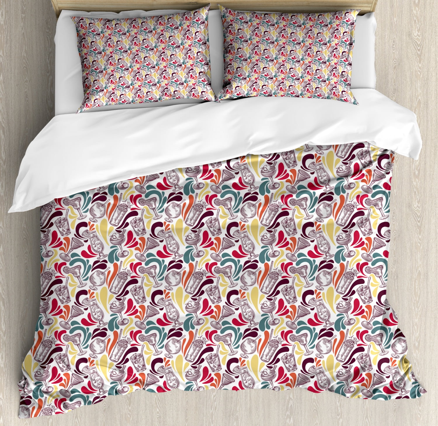 Retro Duvet Cover Set King Size, Vintage Colorful Cocktails Party ...
