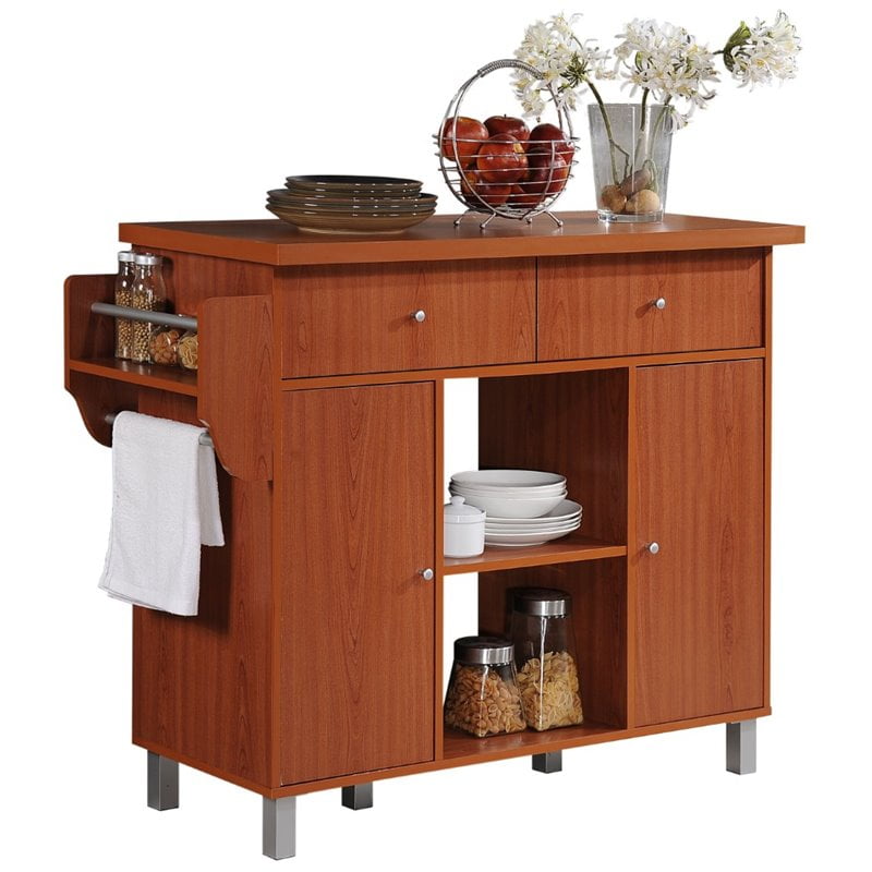 Pemberly Row Kitchen Island with Spice Rack in Cherry - Walmart.com