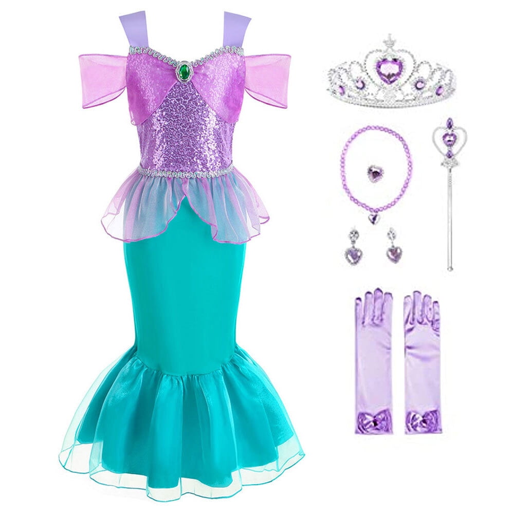 Kids Girls Ariel Costume Princess Dress Fancy Mermaid Tail Cosplay ...