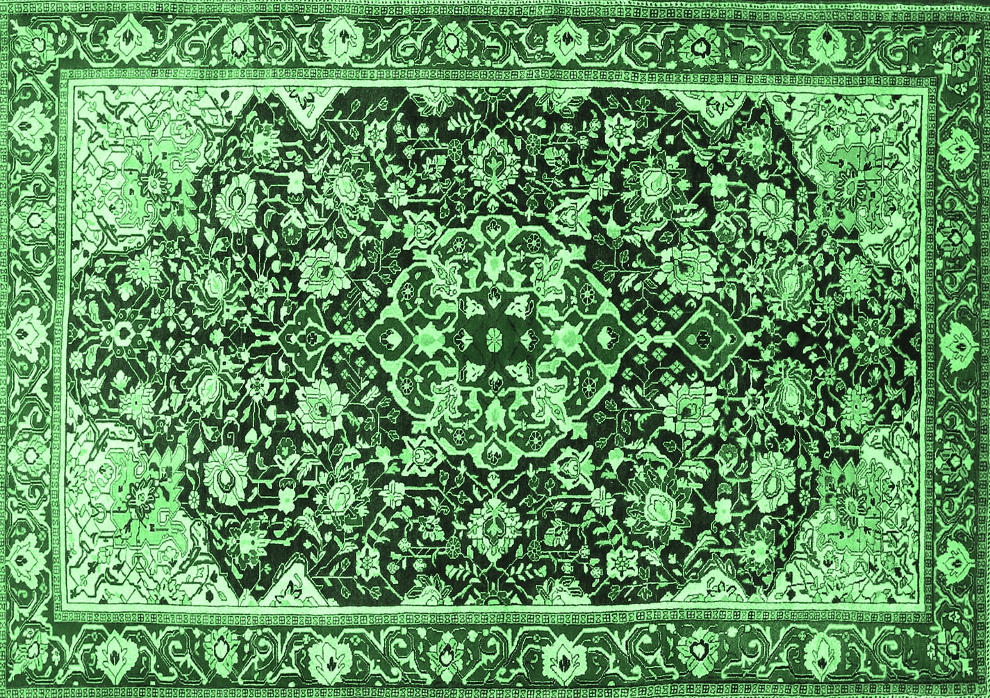 Ahgly Company Indoor Rectangle Medallion Emerald Green Traditional Area ...