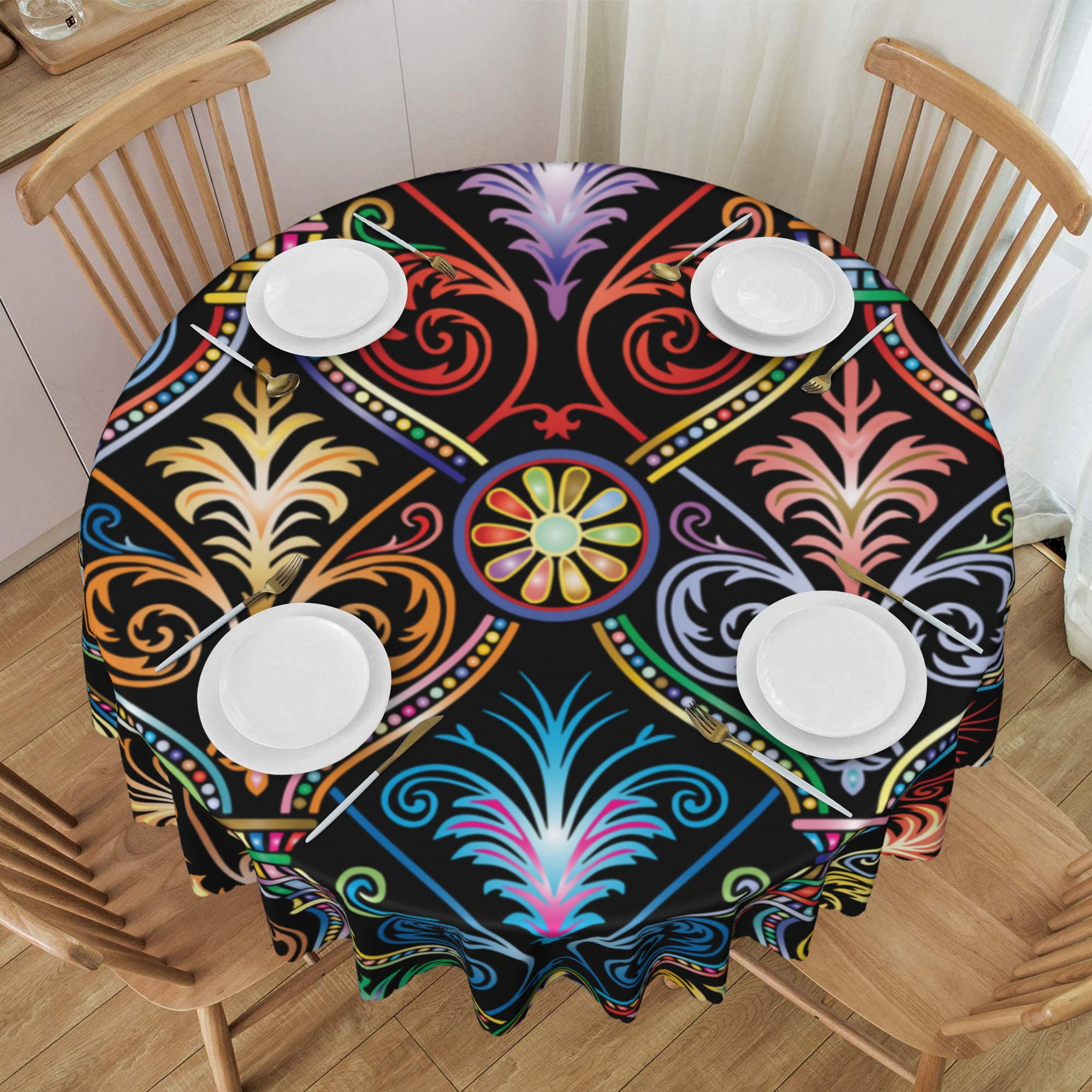 ZNDUO Retro Colored Prism Pattern Round Tablecloth, Anti-fouling and ...