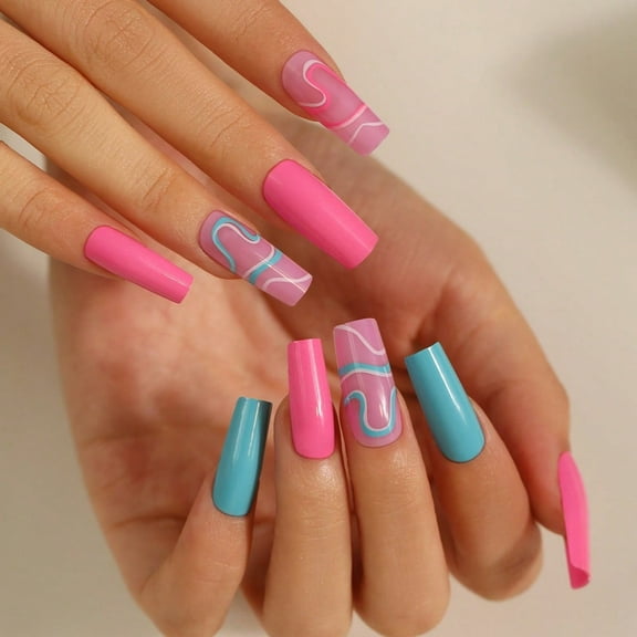 Yoyauz Coffin Pressed Nails Long Fake French Nails Full Coverage ...