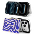 Abstract Blue Beige Wave Pattern Leather Wallet Case for iPhone 16 Plus ...