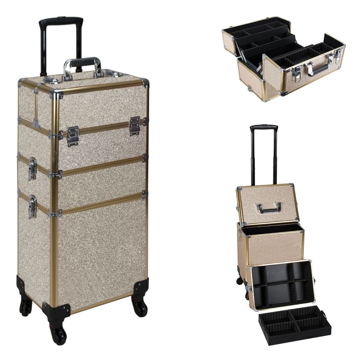 Champagne Glitter 4-Wheels Detachable Professional Rolling Aluminum ...