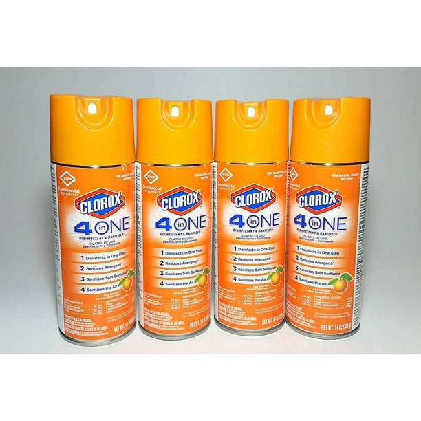Clorox 4-in-One Disinfectant and Sanitizer, Citrus, 14 oz Aerosol, Pack ...