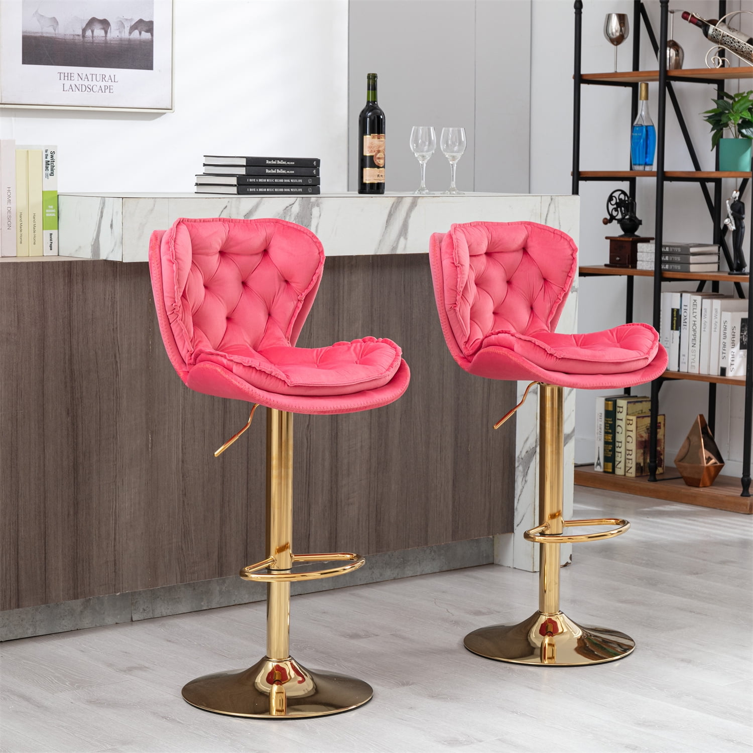 Bar Stools Set of 2, Swivel Height Adjustable Mechanical Lifting Bar ...