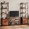 5-Tier Bookshelf with Fabric Drawer, Wood-Metal Standing Display Shelf ...