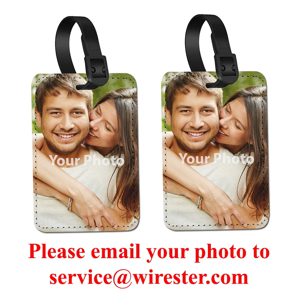 WIRESTER 2pcs Set Customized Personalized Picture PU Leather Luggage Tags Privacy Label Flap for ...