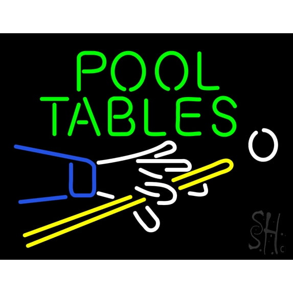 Pool Tables LED Neon Sign 24 x 31 - inches, Clear Edge Cut Acrylic ...