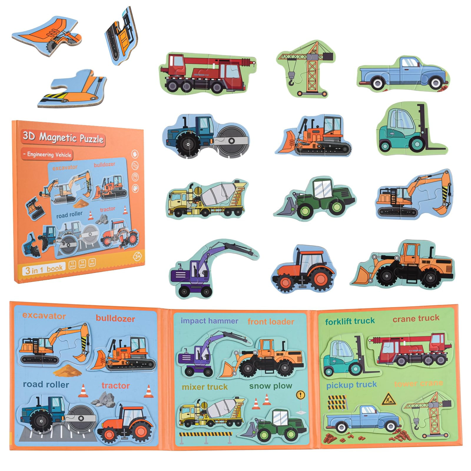 Libro de rompecabezas magnético ASTARON Construction Vehicles 41 piezas ...