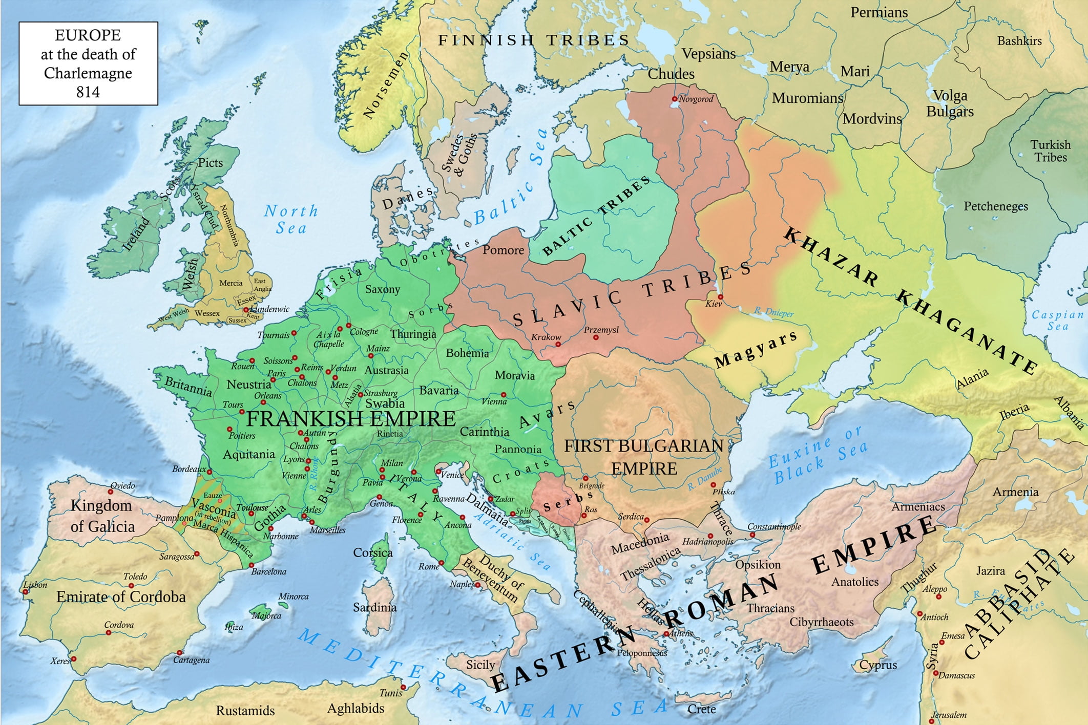 24x36 gallery poster, Map of Europe at the death of Charlemagne, 814 ...