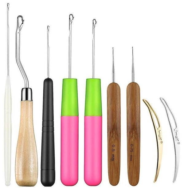 Dhrs 9 Pieces Bent Latch Hook Crochet Needle Set Latch Hook Dreadlocks ...