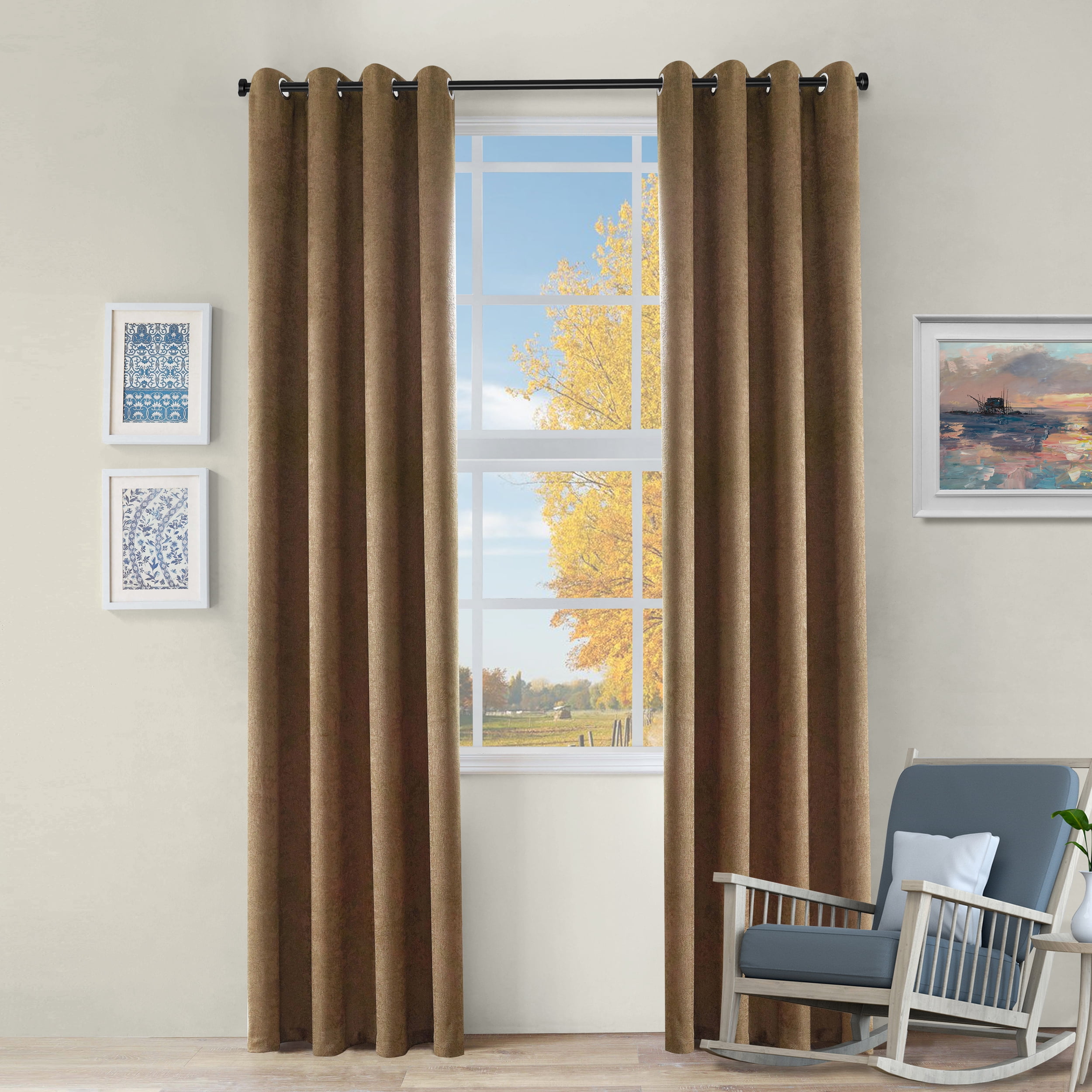 BNM Rustic Textured Blackout Curtains, Set of 2, 52" x 84", Brown ...