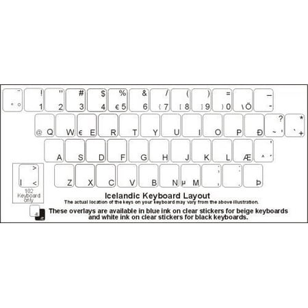 Icelandic Keyboard Stickers - Labels - Overlays with White Characters ...