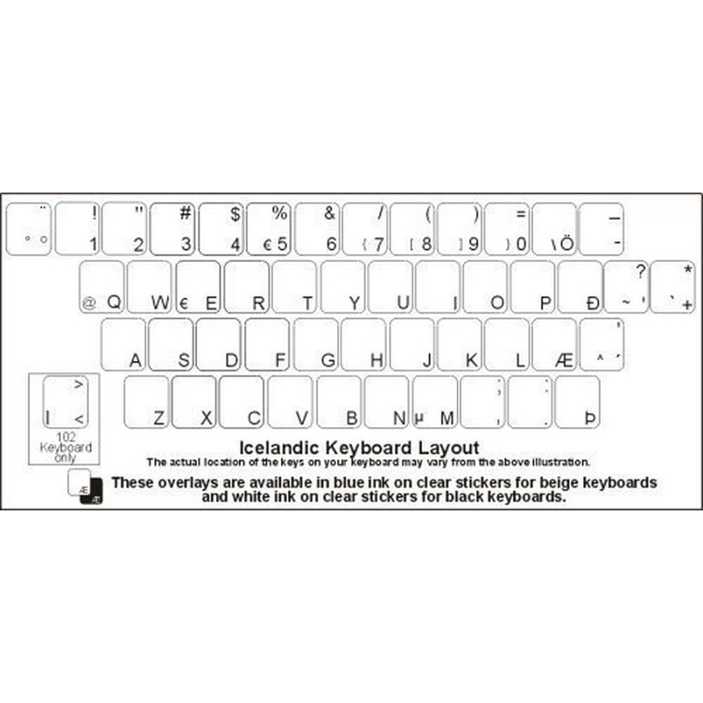Icelandic Keyboard Stickers - Labels - Overlays with White Characters ...