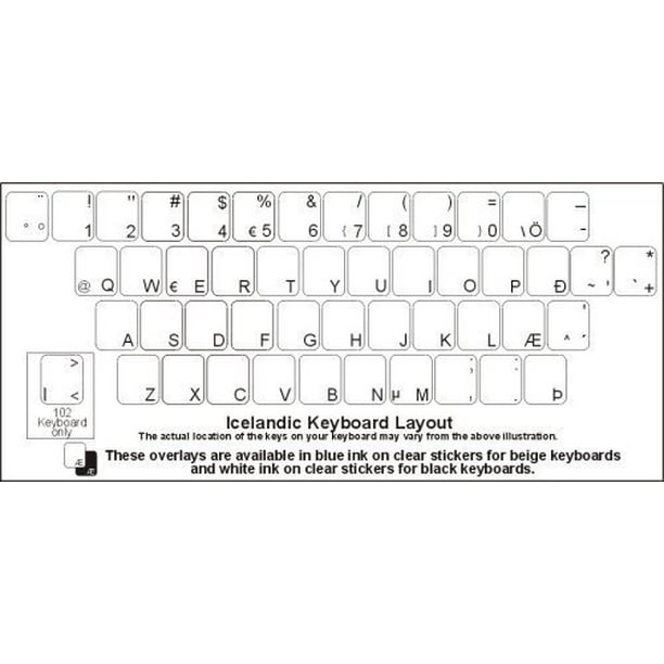 Icelandic Keyboard Stickers - Labels - Overlays with White Characters ...