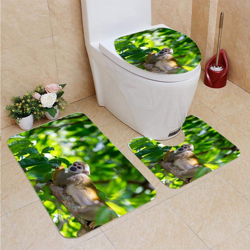 GOHAO Capped Squirrel Monkey Sitting a Tree 3 Piece Bathroom Rugs Set ...