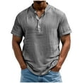 Antqov Mens Button Down Short Sleeve Shirt, Solid Color Band Collar ...