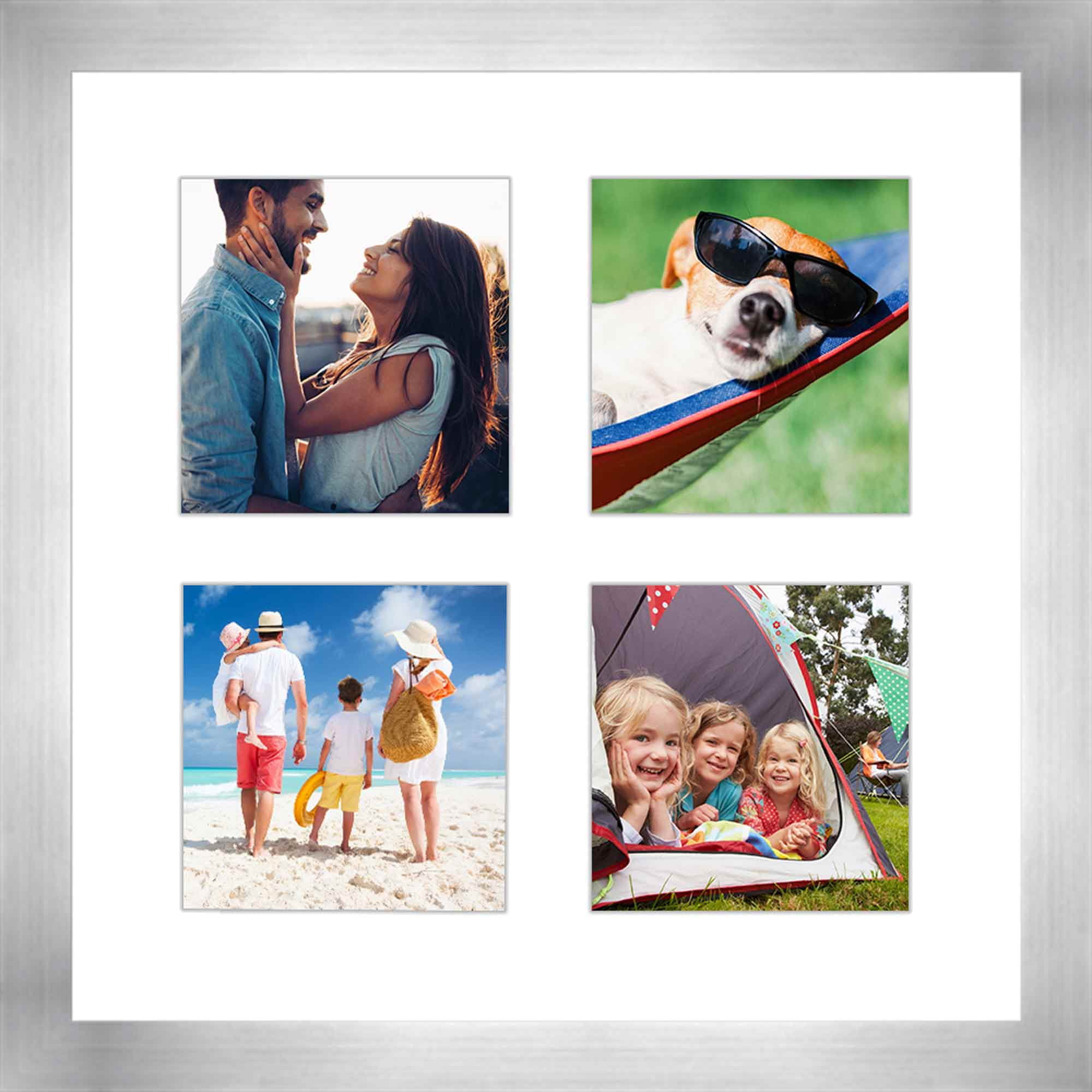 Pewter Collage Frame With Mat - 10x10 Frame For Four 4" x 4" Photos ...