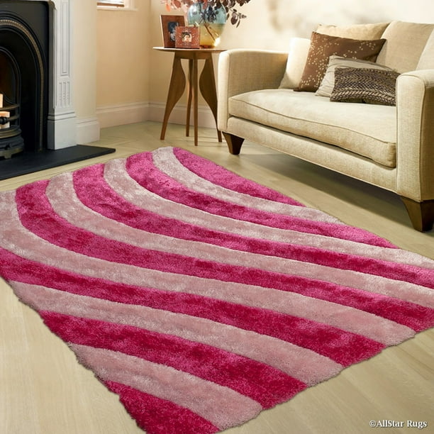 Allstar Pink Shaggy Area Rug with 3D Light Pink Lines Design ...