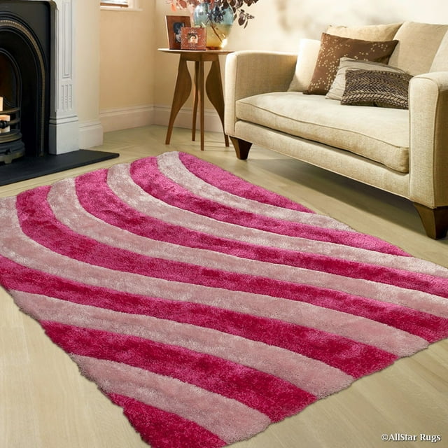 Allstar Pink Shaggy Area Rug with 3D Light Pink Lines Design ...