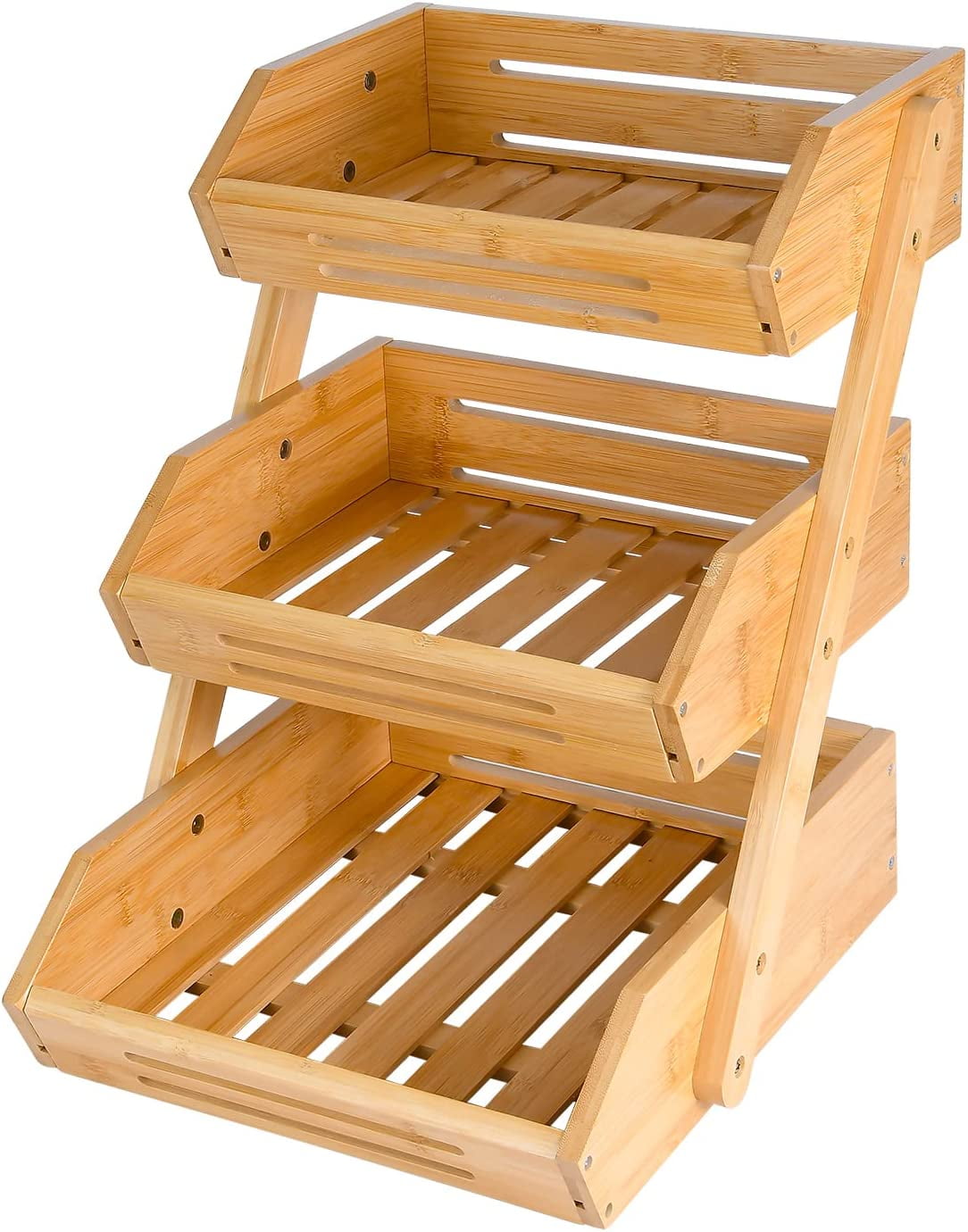 Bamboo Basket for Kitchen Counter Fruit & Vegetable Storage, Three Tier ...