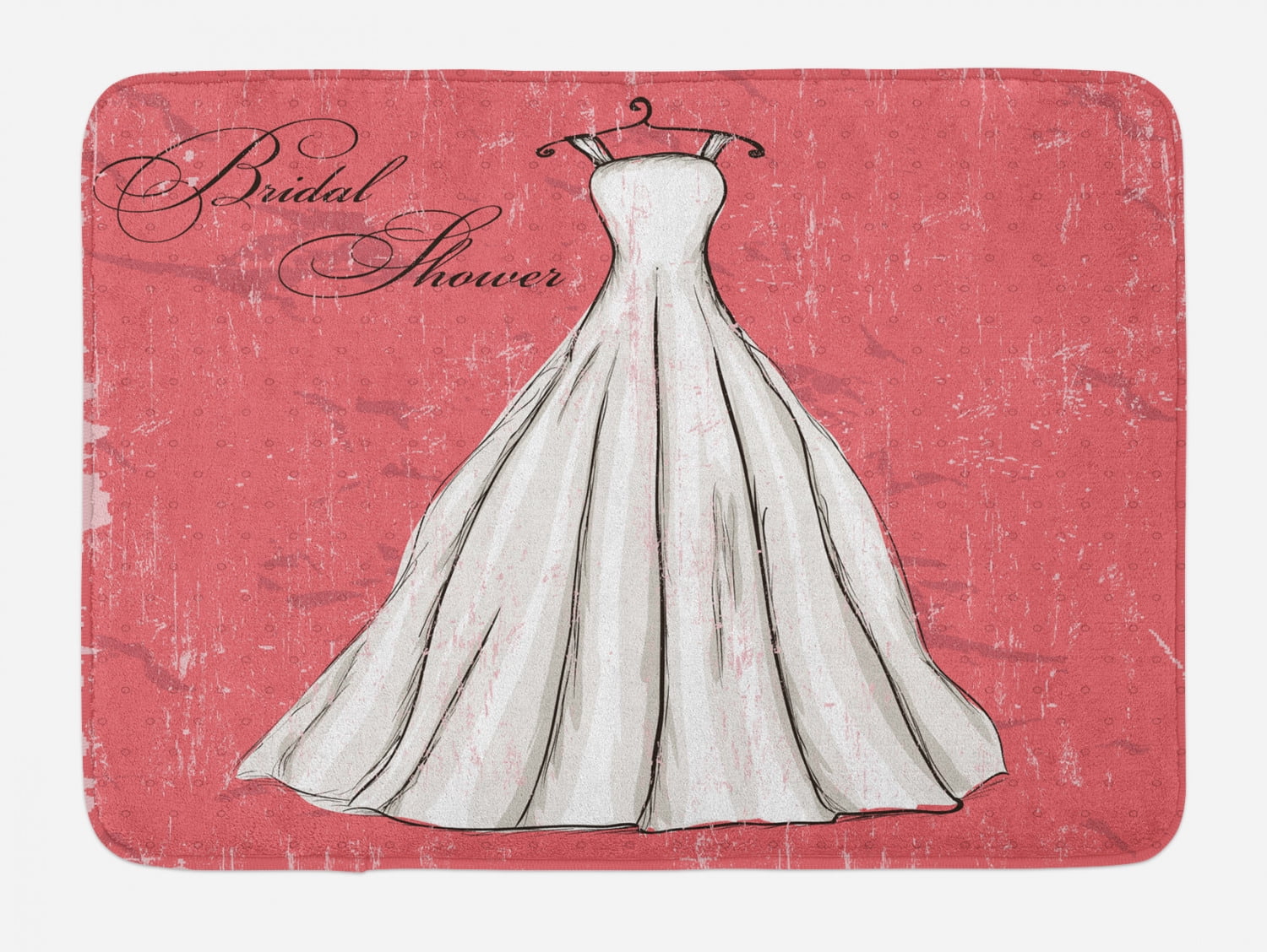 Bridal Shower Bath Mat, Retro Pink Grunge Backdrop Wedding Bride Dress ...