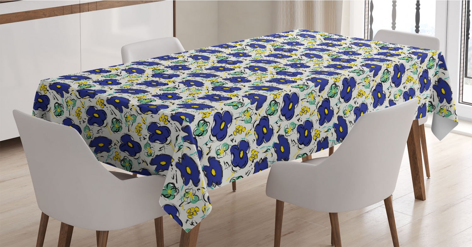 Leaf Tablecloth, Brush Stroke Stripes with Flower Arrangement Sketch ...