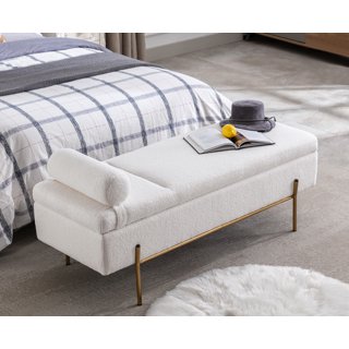 63" Long Storage Bench, Button Tufted Bed End Storage Bench with Rolled ...