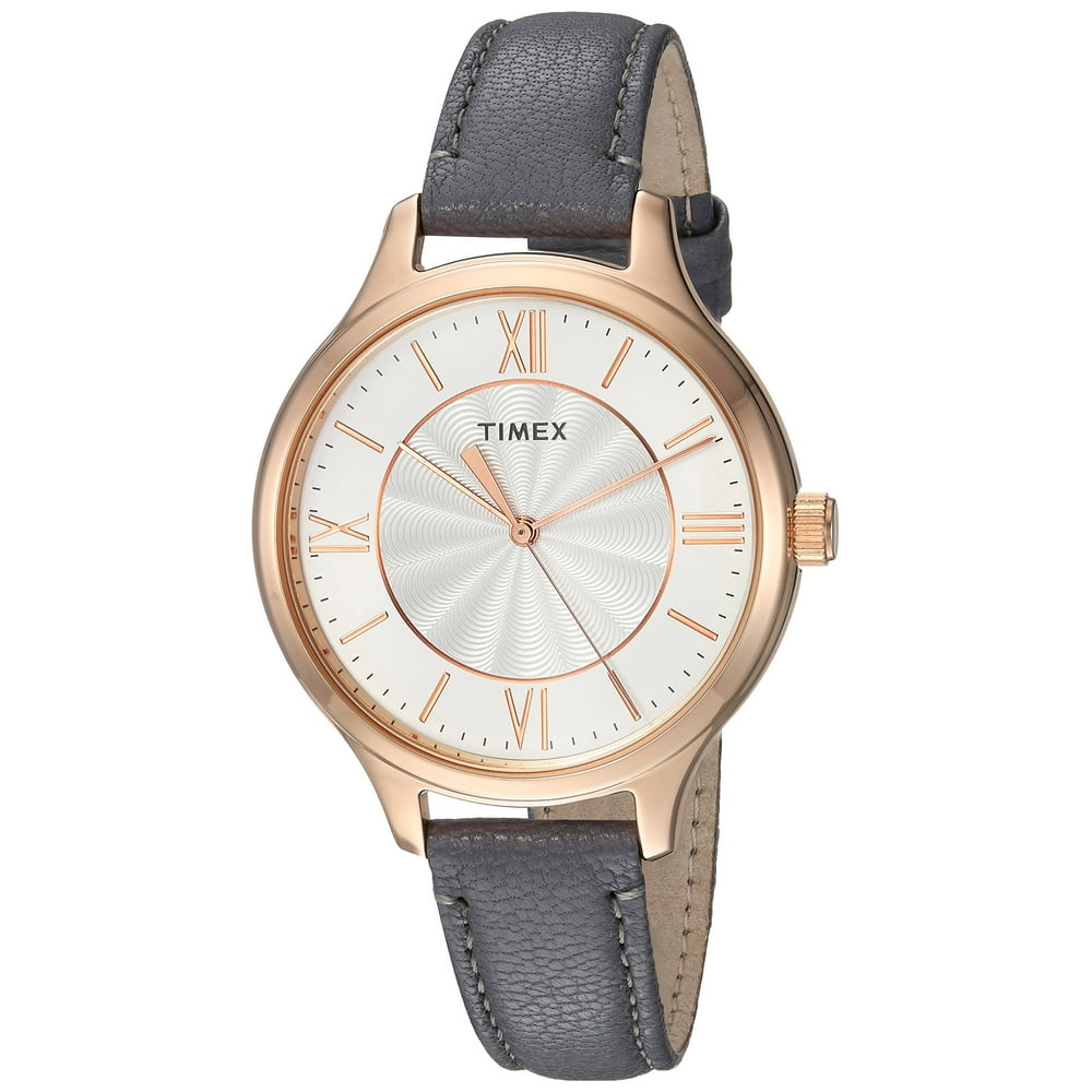 Timex - Timex Women's Peyton Rose Gold-Tone Watch, Gray Leather Strap ...