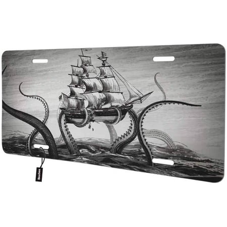 Beabes Ship Caught Octopus Front License Plate Cover,Sea Wave Monster ...