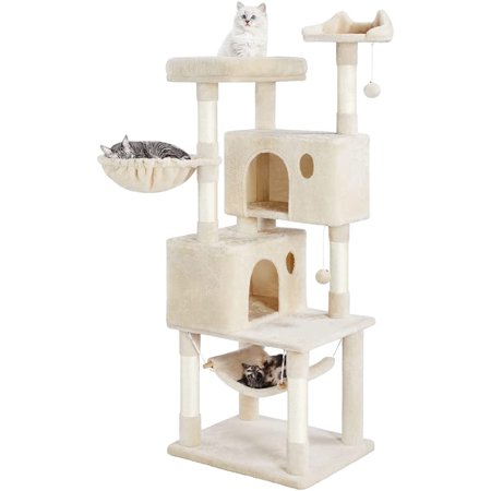 64.5in Cat Tree Cat Tower Scratching Post, Plush Cover Cat Condo Bed ...