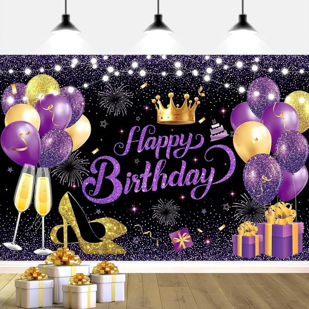 Happy Birthday Decorations Backdrop, Glitter Birthday Backdrop Sign, Happy Birthday Banner ...