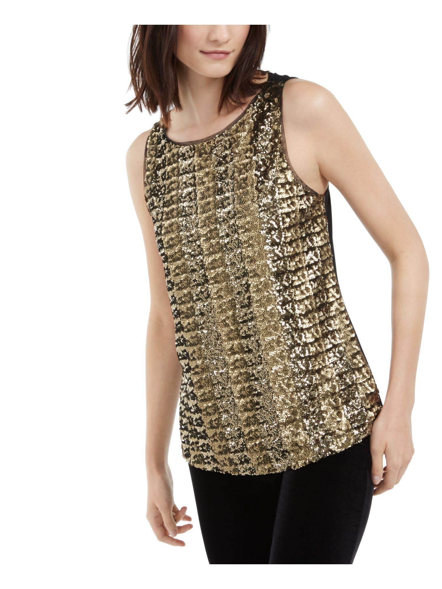 INC Womens Gold Sequined Sleeveless Keyhole Party Tank Top S - Walmart.com