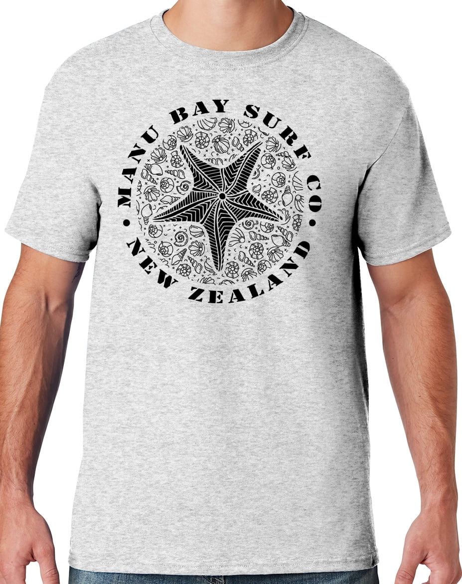 Mens Manu Bay Surf Company BLACK STARFISH T-shirt, 2XL Ash Grey ...