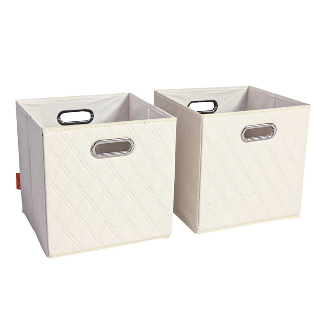 JIAessentials 12 inch Beige Foldable Diamond Patterned Faux Leather ...