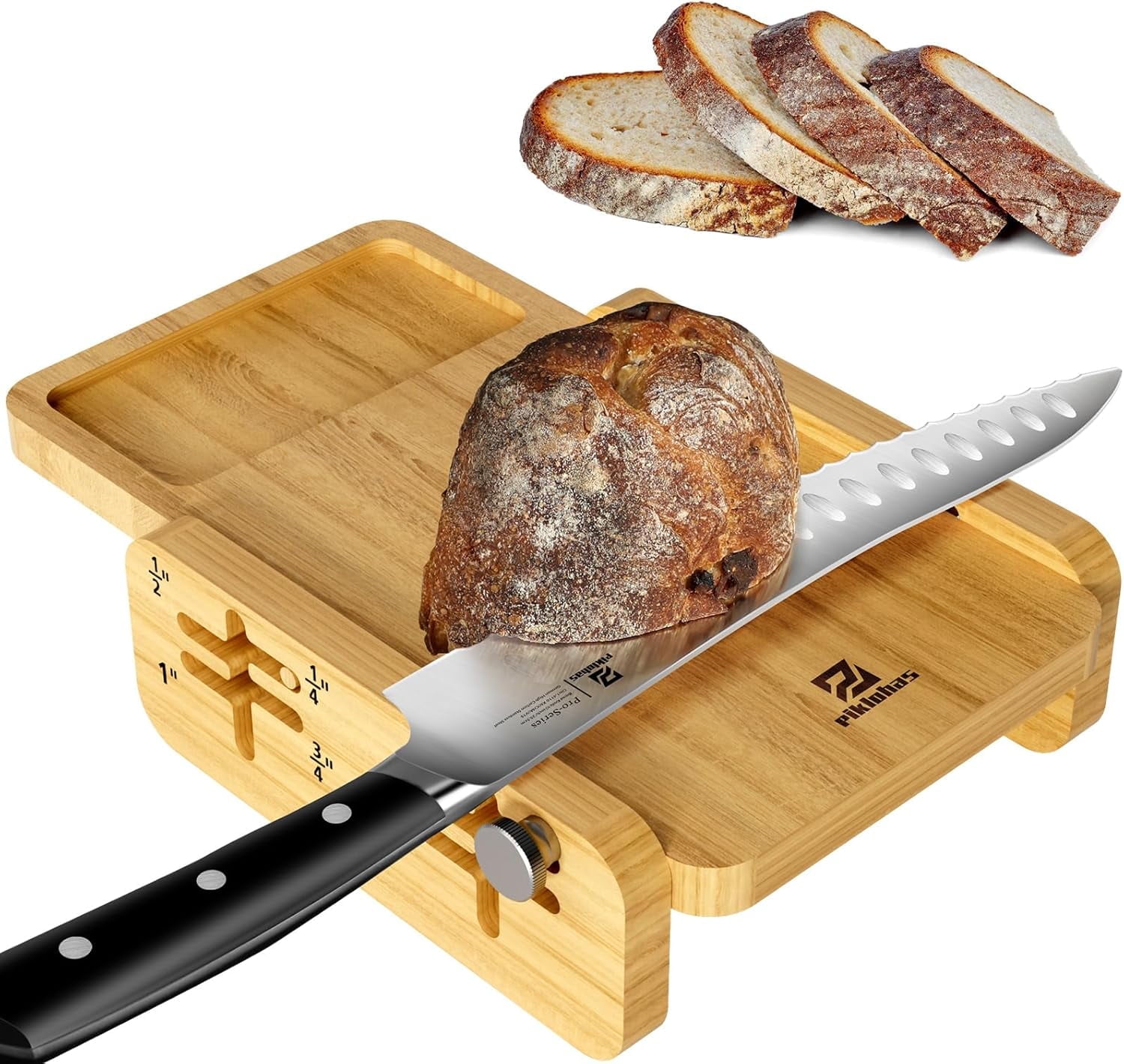 Cortadora de pan para pan casero, la primera cortadora de pan horizontal de madera del mundo con ...