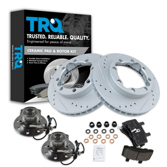 TRQ Front Ceramic Disc Brake Pad Rotor & Hub Kit Set Fits Select Chevy ...