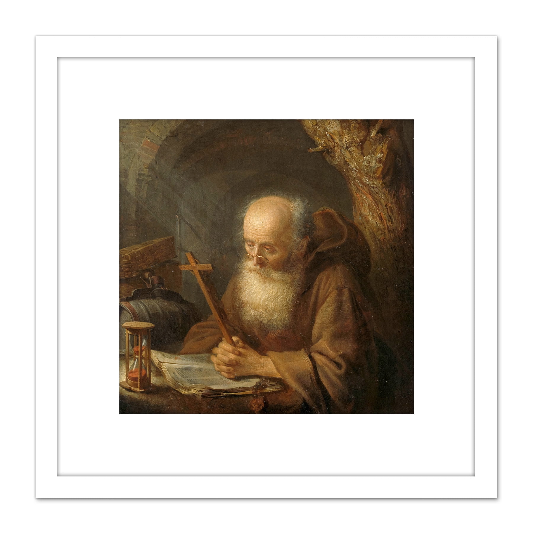 Gerard Dou A Hermit Monk Painting 8X8 Inch Square Wooden Framed Wall ...