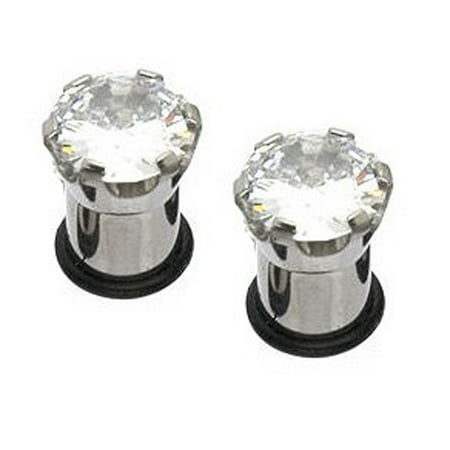 Body Jewelry - Large Diamond Silver Stud Plugs (00 G) Diamond Studded ...