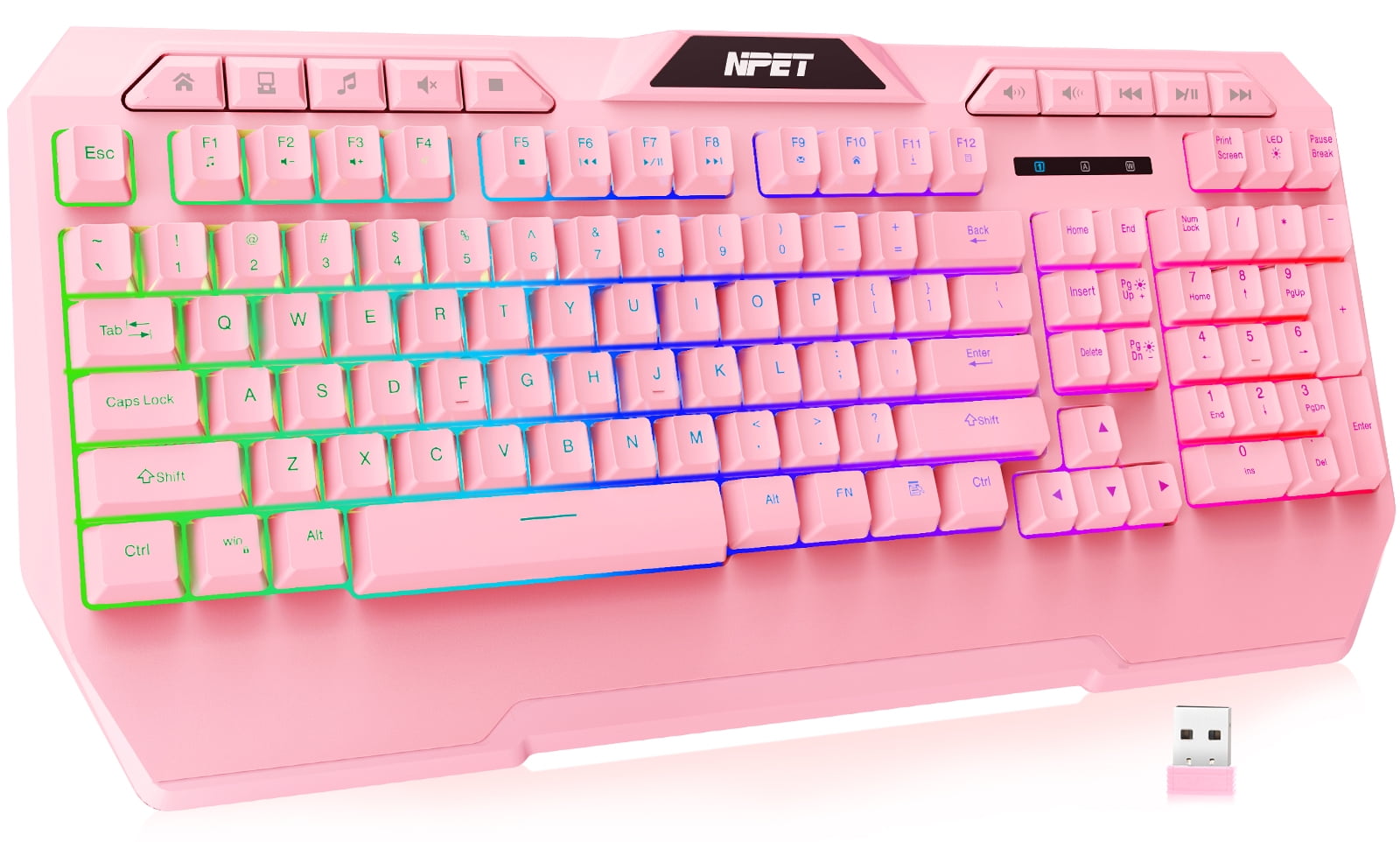 NPET K32 Wireless Gaming Keyboard with 10 Dedicated Multimedia Keys & Wrist Rest for Desktop ...