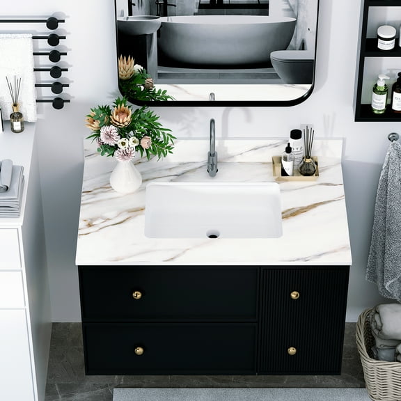 Simon 48 Inch Wall Mount Vanity With a Porcelain Vessel Sink - Walmart.com