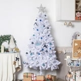 NALONE 6FT White Pre-Lit Christmas Tree with Remote Control and Timer, Artificial Full Spruce ...