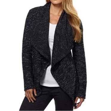 BNCI by Blanc Noir Womens Tweed Drape Front Shawl Collar Cardigan - Grey(Medium) - Walmart.com