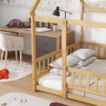HMYG Full Size House Floor Wooden Bed with Roof Frame,Safety Guardrails ...