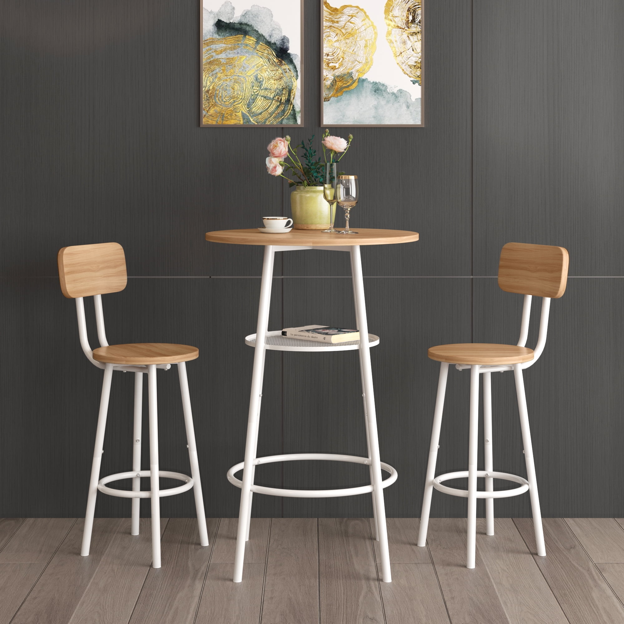 uhomepro 3-Piece Dining Room Bar Table Set for 2, Double Layer Round ...