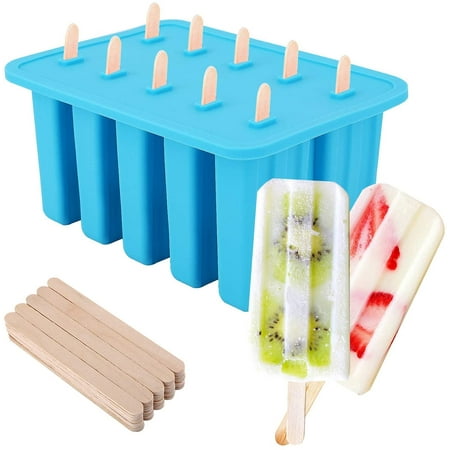 Ice Pop Maker, [Cavity of 10] Food Grade Silicone Frozen Ice Popsicle ...